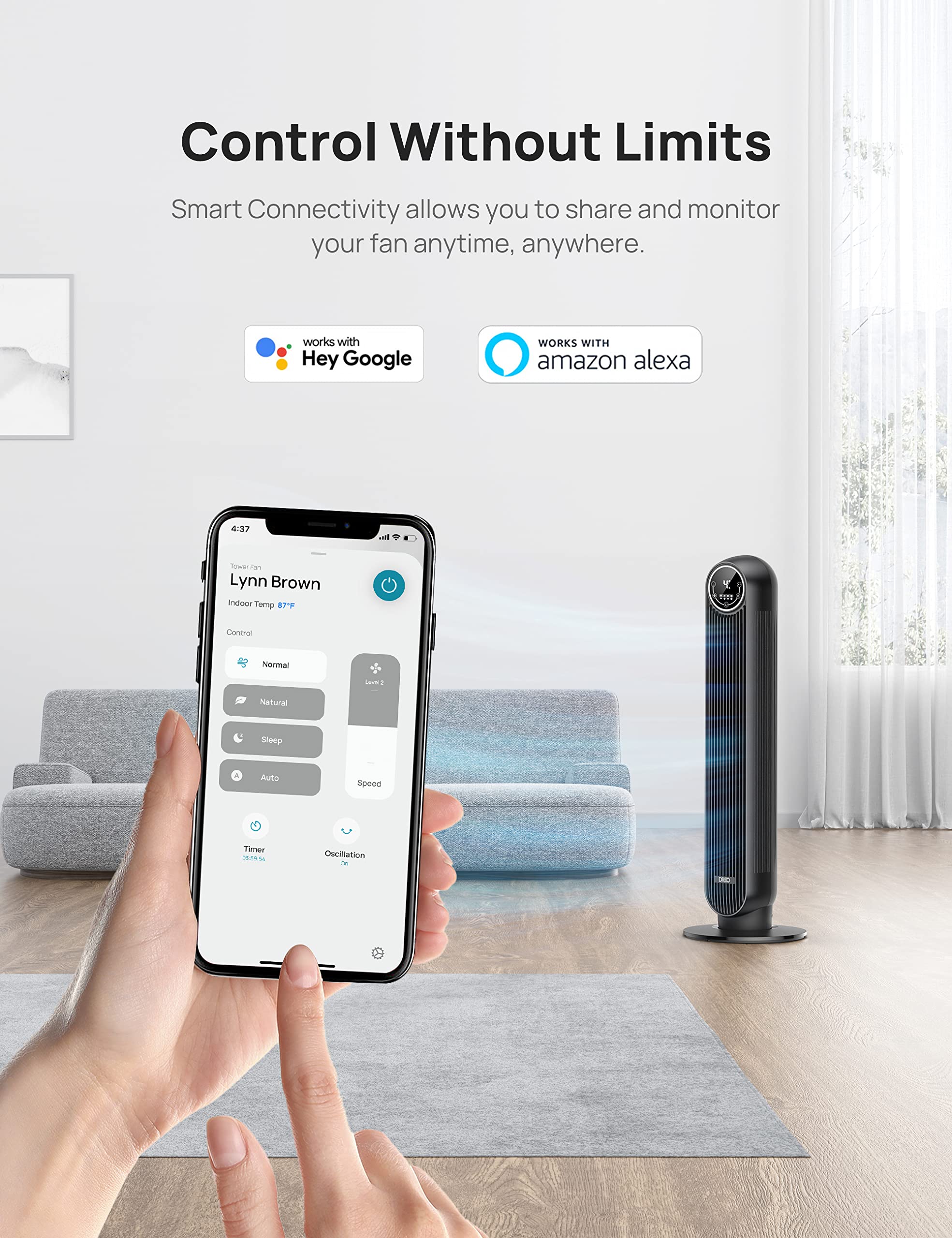 Dreo Tower Fans for Bedroom with Remote Control and Voice Assistant (DR-HTF007)