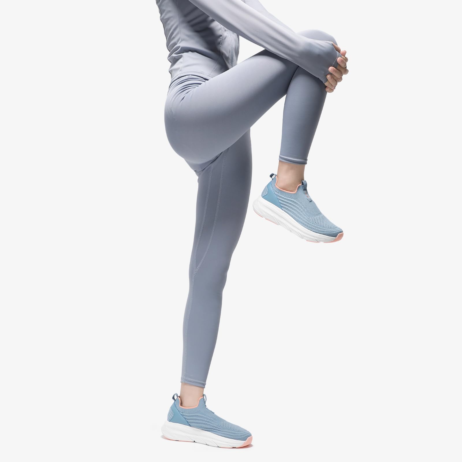 STQ Women's Slip On Walking Shoes Active Cushion Comfortable Tennis Breathable Non Slip Athletic Gym Workout Cross Training Sneakers Denim Blue US 9