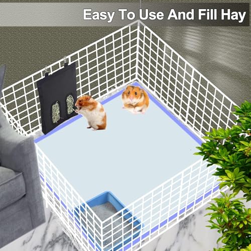Lemcrvas Hay Feeder Bag, 2Pcs - 600D Oxford Cloth, 11x9.4in, 2 Holes, for Rabbit, Guinea Pig, Hamster, Chinchilla, Holds Large Hay, Reduces Mess, Easy to Use