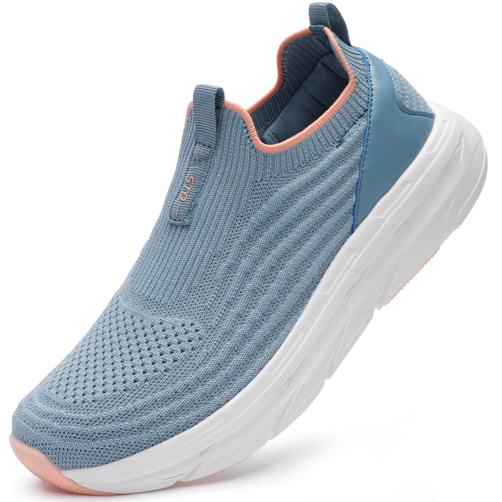STQ Women's Slip On Walking Shoes Active Cushion Comfortable Tennis Breathable Non Slip Athletic Gym Workout Cross Training Sneakers Denim Blue US 9