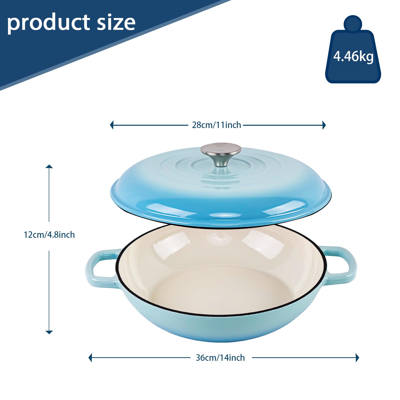 AILIBOO 3 Quart Enamel Cast Iron Dutch Oven Pot with Lid-Versatile dutch oven, excellent for stovetop cooking and baking various recipes-Oven Safe up to 500° For on Stovetop-Gradient Blue