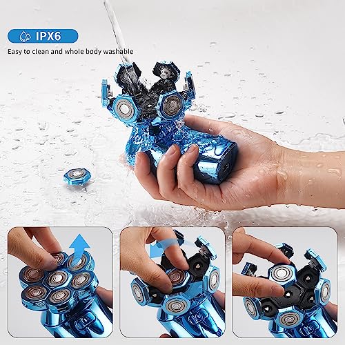 UPTARD Electric Head Shavers for Men, Bald Razor Men,Head Shaver with Nose Hair Sideburns Trimmer, LED,Travle Lock (Blue) 7.17×4.2×4.41 (ht1699)
