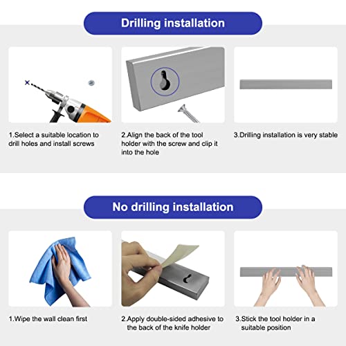 DGSL Magnetic Knife Holder for Wall, Knife Magnetic Strip Stainless Stee, Strong Magnetic Suction 2 Installation Methods, Suitable for Household Kitchen Cutter Metal Tools Management (12 Inch)