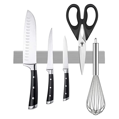 DGSL Magnetic Knife Holder for Wall, Knife Magnetic Strip Stainless Stee, Strong Magnetic Suction 2 Installation Methods, Suitable for Household Kitchen Cutter Metal Tools Management (12 Inch)