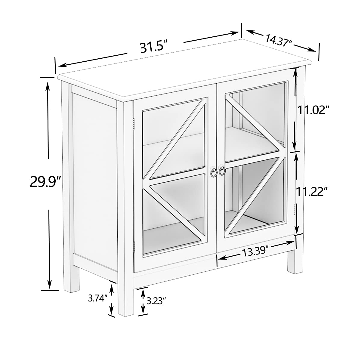 Kitchen Buffet Cabinet with Storage Modern Sideboard with Double Glass Doors and Wooden Shelf Freestanding Cupboard for Living Room, Hallway, Dining Room, White
