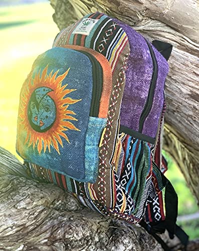Himalaya Handmade Unique design Himalaya Hemp Backpack Small Backpack Hippie Backpack Festival Backpack Hiking & Tablet Backpack FAIR TRADE Handmade with Love, Rainbow Tie Dye, HBBH-0149
