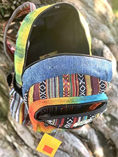 Himalaya Handmade Unique design Himalaya Hemp Backpack Small Backpack Hippie Backpack Festival Backpack Hiking & Tablet Backpack FAIR TRADE Handmade with Love, Rainbow Tie Dye, HBBH-0149