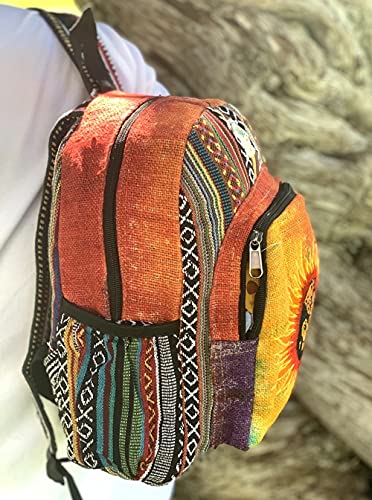 Himalaya Handmade Unique design Himalaya Hemp Backpack Small Backpack Hippie Backpack Festival Backpack Hiking & Tablet Backpack FAIR TRADE Handmade with Love, Rainbow Tie Dye, HBBH-0149
