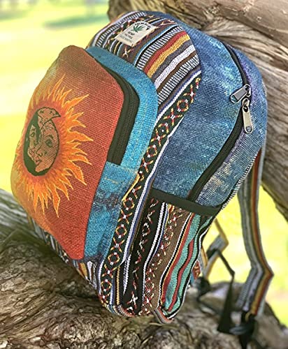 Himalaya Handmade Unique design Himalaya Hemp Backpack Small Backpack Hippie Backpack Festival Backpack Hiking & Tablet Backpack FAIR TRADE Handmade with Love, Rainbow Tie Dye, HBBH-0149