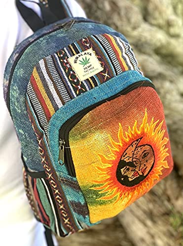 Himalaya Handmade Unique design Himalaya Hemp Backpack Small Backpack Hippie Backpack Festival Backpack Hiking & Tablet Backpack FAIR TRADE Handmade with Love, Rainbow Tie Dye, HBBH-0149