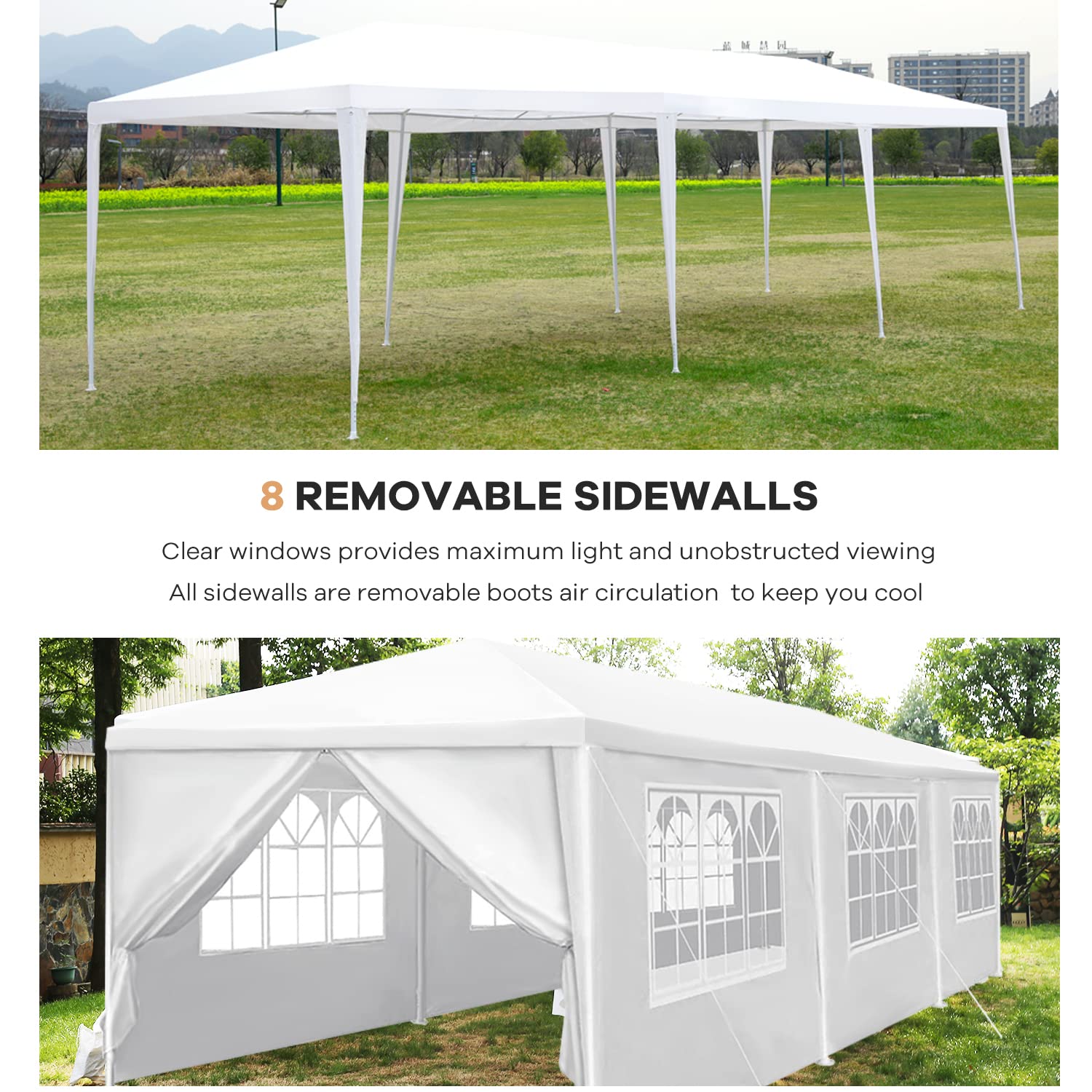 10X30ft Outdoor Gazebo, Canopy Tent Heavy Duty Wedding Party Tent with 8 Removable Sidewalls for Outdoor Wedding, BBQ, Camping, Backyard, Tents for Parties