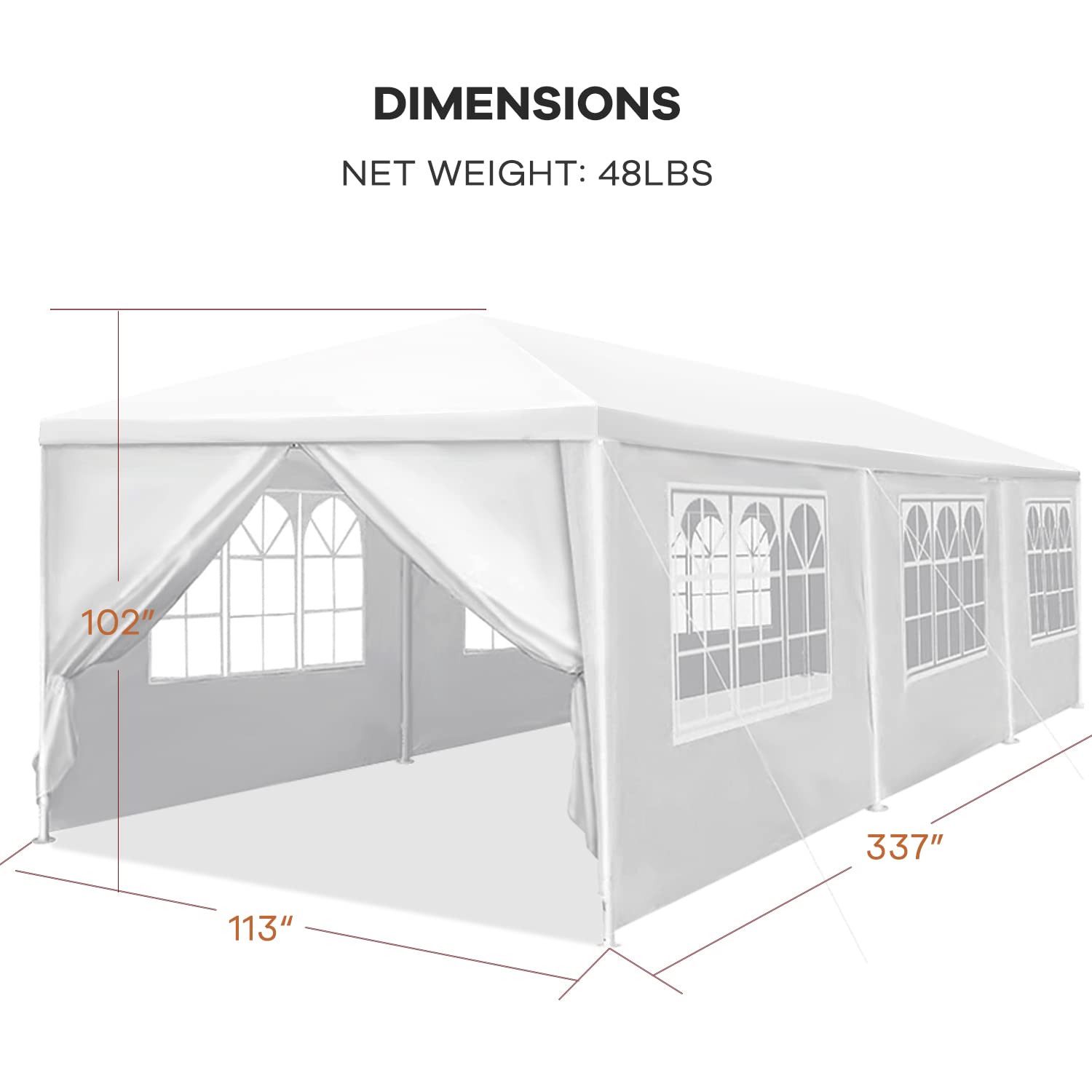 10X30ft Outdoor Gazebo, Canopy Tent Heavy Duty Wedding Party Tent with 8 Removable Sidewalls for Outdoor Wedding, BBQ, Camping, Backyard, Tents for Parties