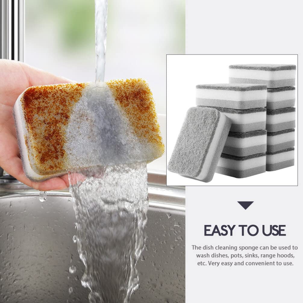 LIGHTAOTAO 10pcs Sponge Scouring Pad Scrub Sponges Kitchen Dishwashing Pad Reusable Kitchen Sponge Cookware Washing Sponges Dish Cleaning Sponge Soap Control Brush Kitchen Scrub Double Sided