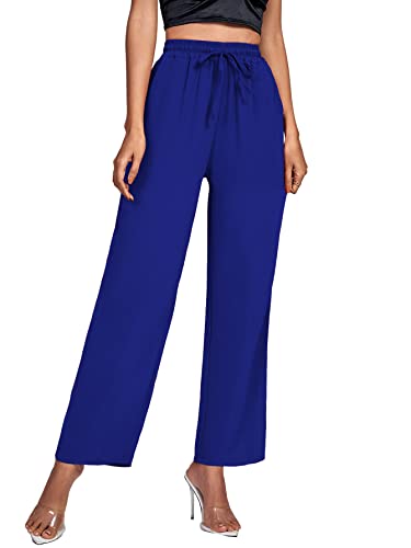 Umenlele Women's Casual Drawstring Elastic High Waist Pants Sport Yoga Jogger Trousers with Pockets Royal Blue Medium