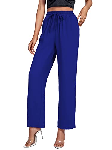 Umenlele Women's Casual Drawstring Elastic High Waist Pants Sport Yoga Jogger Trousers with Pockets Royal Blue Medium