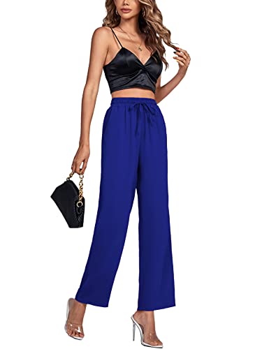 Umenlele Women's Casual Drawstring Elastic High Waist Pants Sport Yoga Jogger Trousers with Pockets Royal Blue Medium