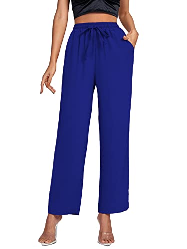 Umenlele Women's Casual Drawstring Elastic High Waist Pants Sport Yoga Jogger Trousers with Pockets Royal Blue Medium