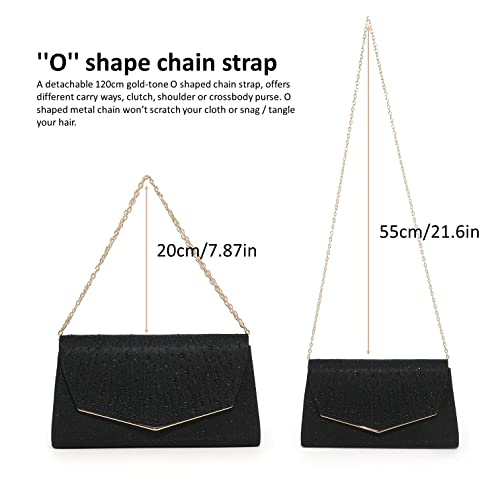 DETARA Women Evening Handbag Glitter Sequins Clutch Purses for Women Shiny Crossbody Bag Formal Wedding Party Prom Purse (Black 305B)