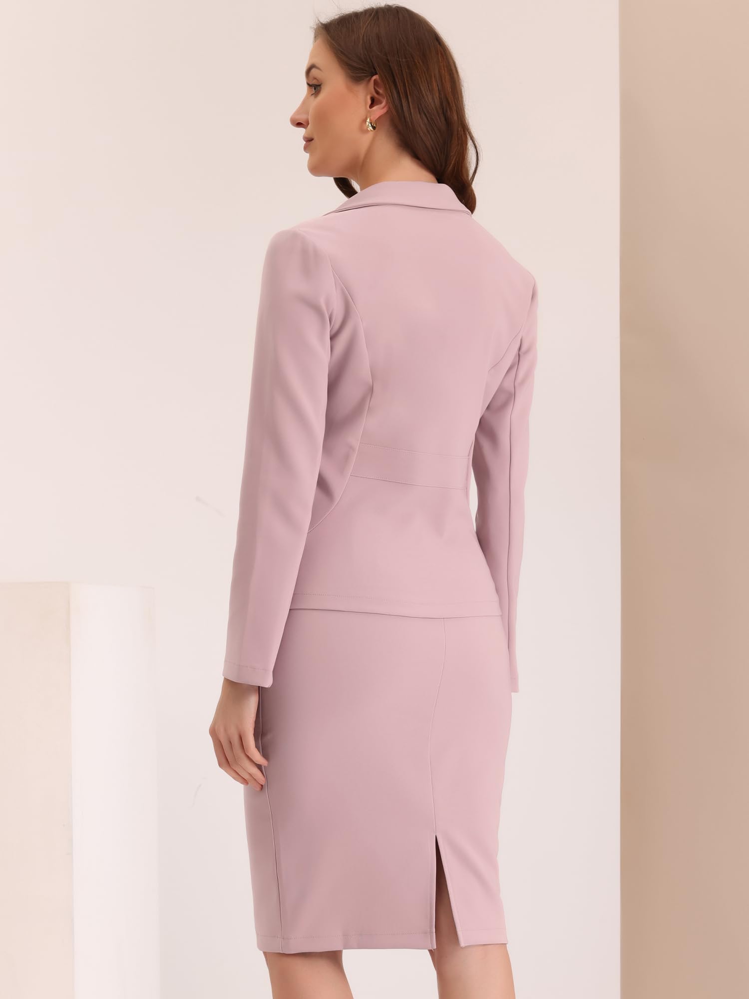 Allegra K Women's 2 Piece Suit Skirt Set Business Casual Long Sleeve Blazer and Pencil Skirt X-Large Pink