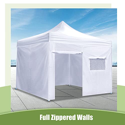 Kinlop 4 Pcs Full Zippered Walls for 10 x 10 Easy Pop up Canopy Enclosure Sidewall Kit with Roller up Sidewalls and Mesh Windows Canopy Sidewall Replacement 4 Walls, Not Include Frame and Top (White)