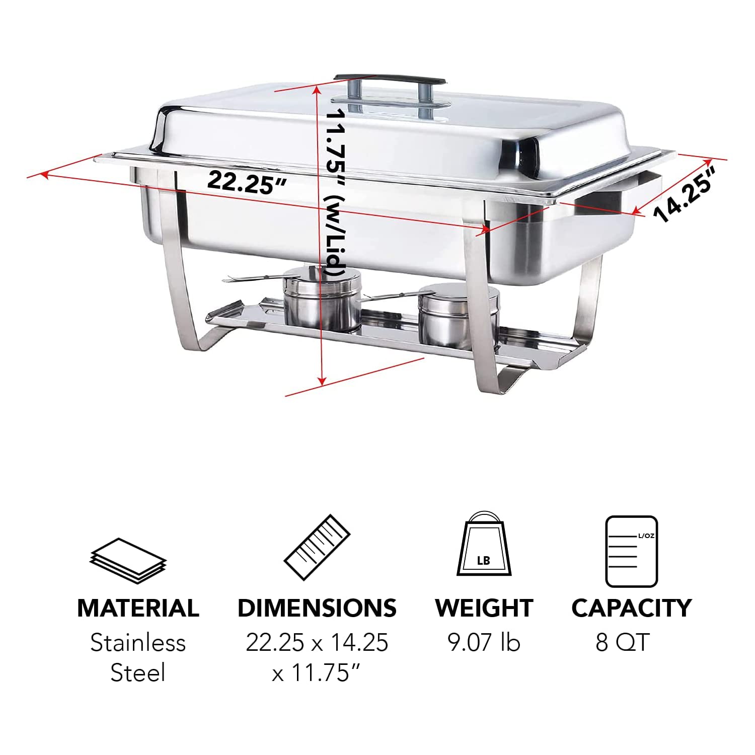 ALPHA LIVING 70014-BLK Chafing Dish Set, 8 QT, 4 Pack - Black Handle