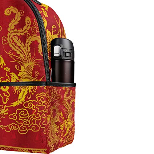 ANINILY Backpack For Womens, Dragon&Phoenix In Classical Chinese Art College Bags Women Shoulder Bag Daypack Bookbags Travel Bag
