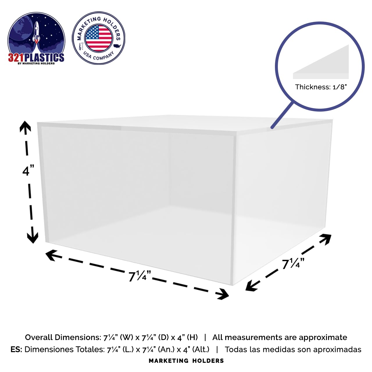 Frosted Acrylic Display Box Counter Retail Merchandise Storage Bin No Lid with Open Bottom 7" x 7" x 4" Flippable Cubby for Tradeshows and Expos by Marketing Holders