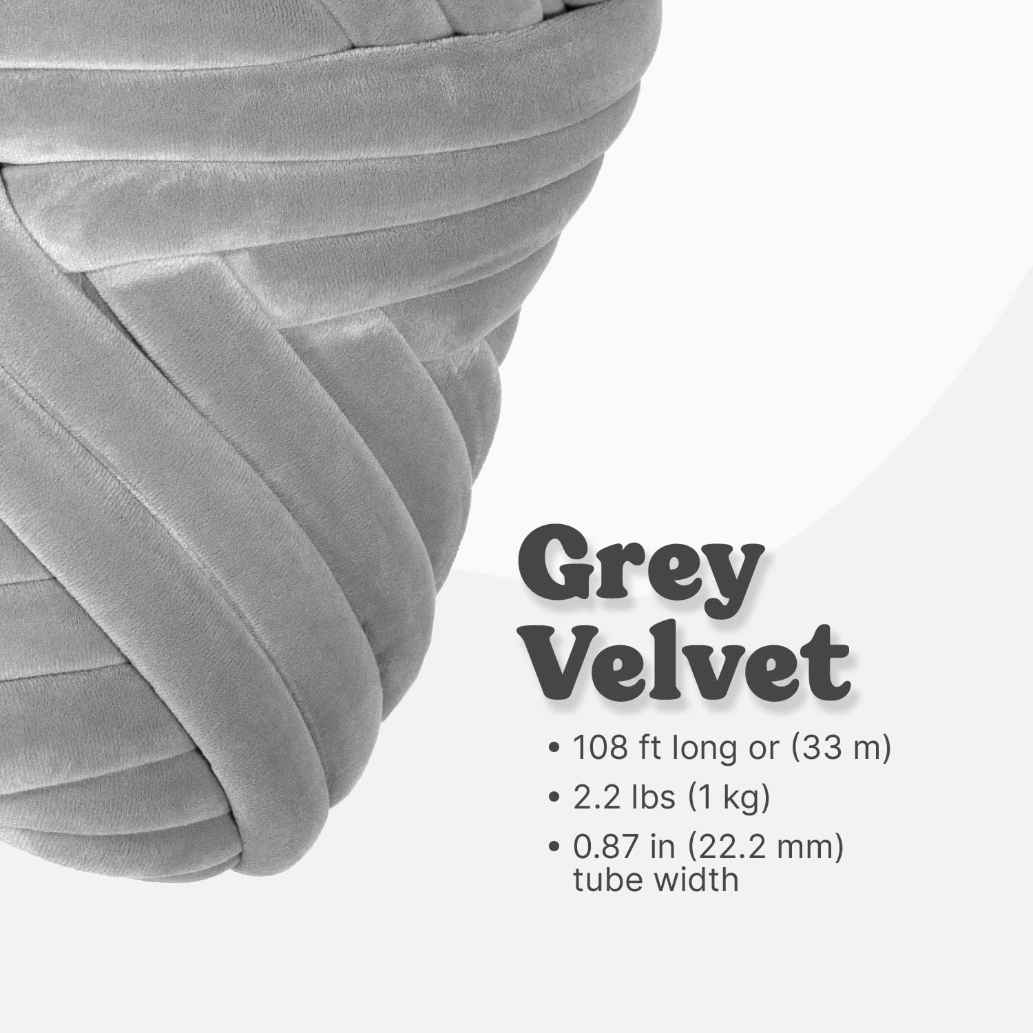 TUCO DEALS Ultra Soft 2.2 LBS (1kg) Chunky Yarn for Hand Knitting, Lush Velvet Fabric Tube Yarn to Make Handbags, Pillows, Blankets, Crafts (Grey)