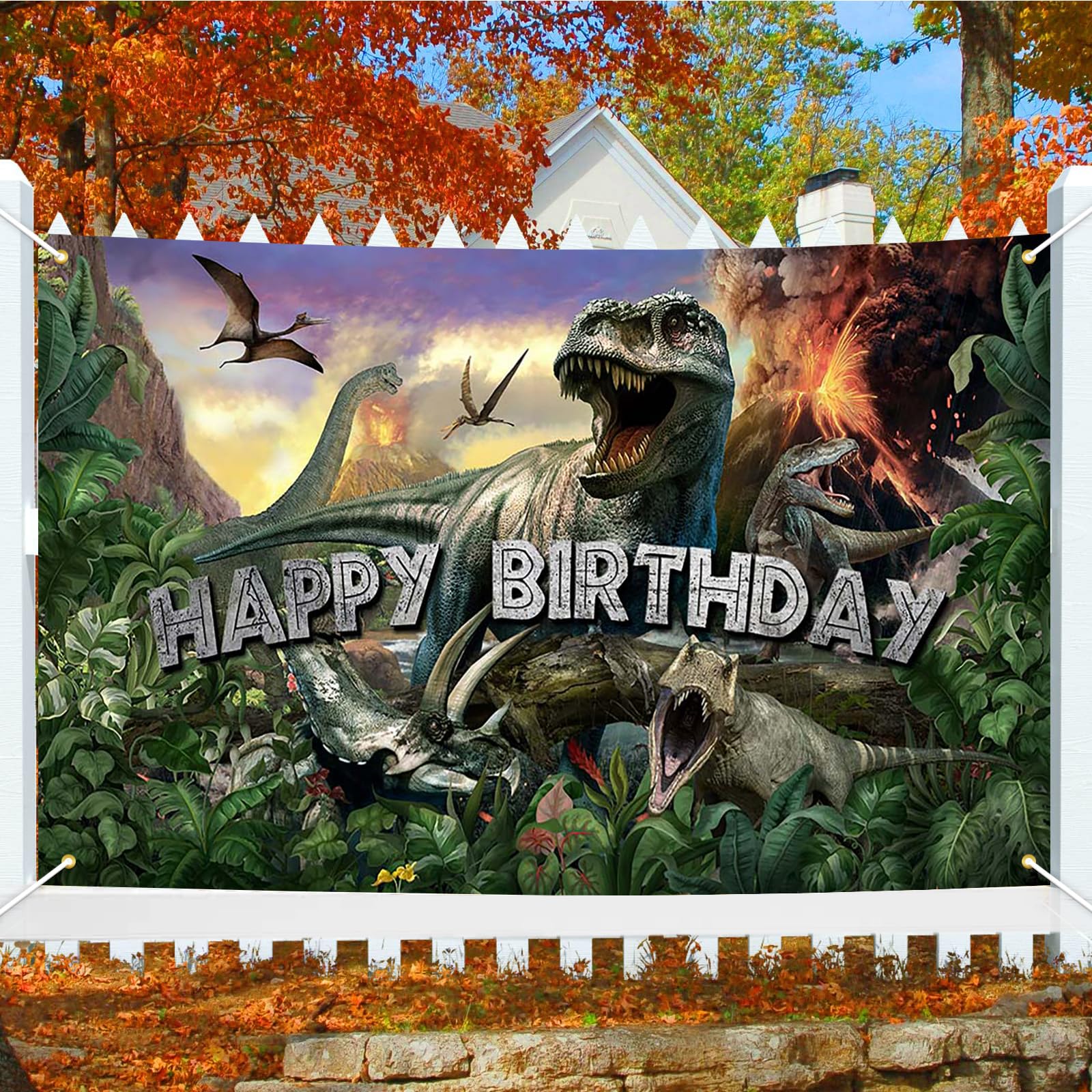 Avezano Dinosaur Jurassic Dino Theme Banner - Happy Birthday Boys Party Decorations - 70.8 x 43.3 Inch Photo Backdrop