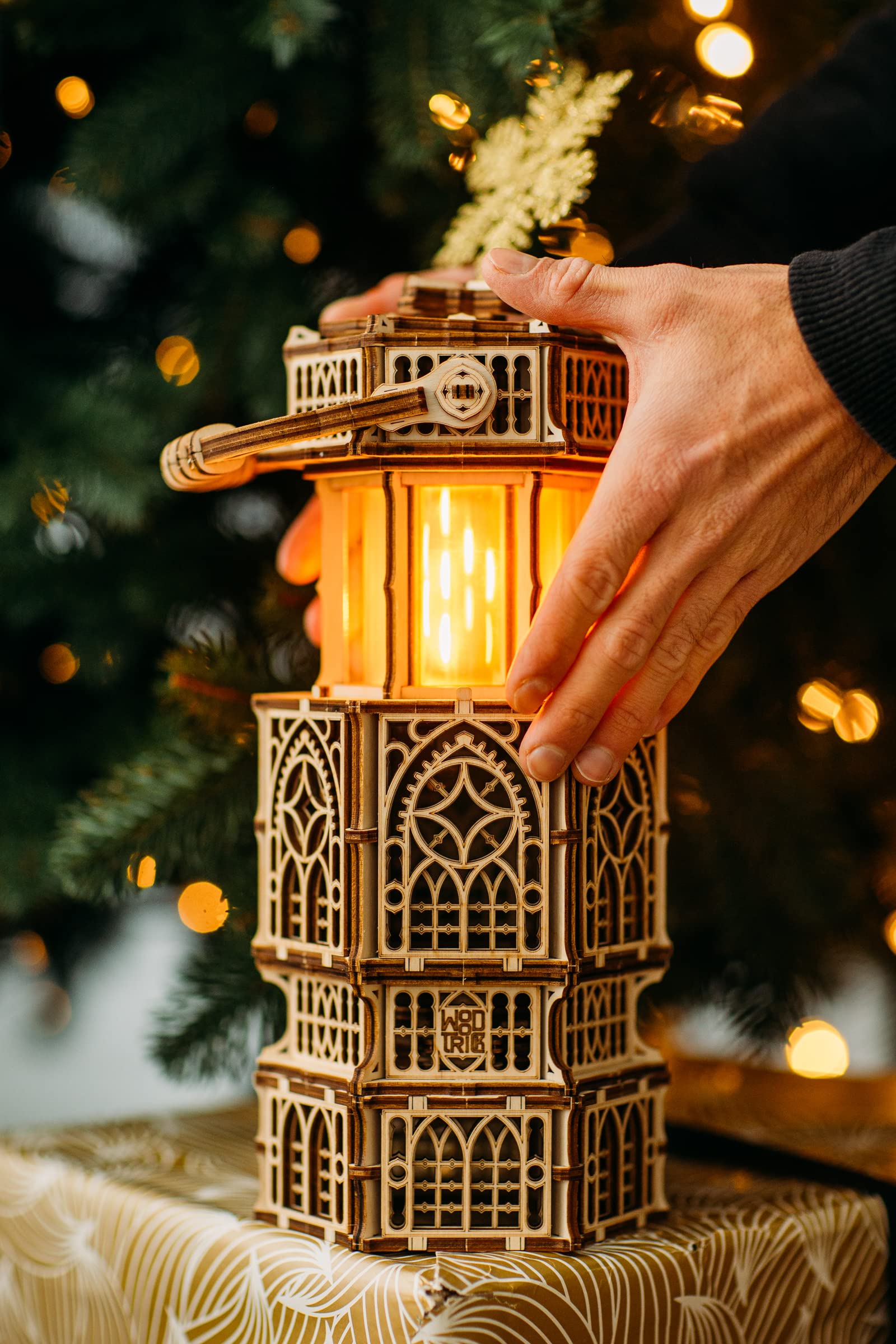Wood Trick Antique Lantern Luminous LED 3D Wooden Puzzles for Adults and Kids to Build - 2-Mode Lighting - Engineering DIY Project Mechanical 3D Puzzle Model Kits for Adults