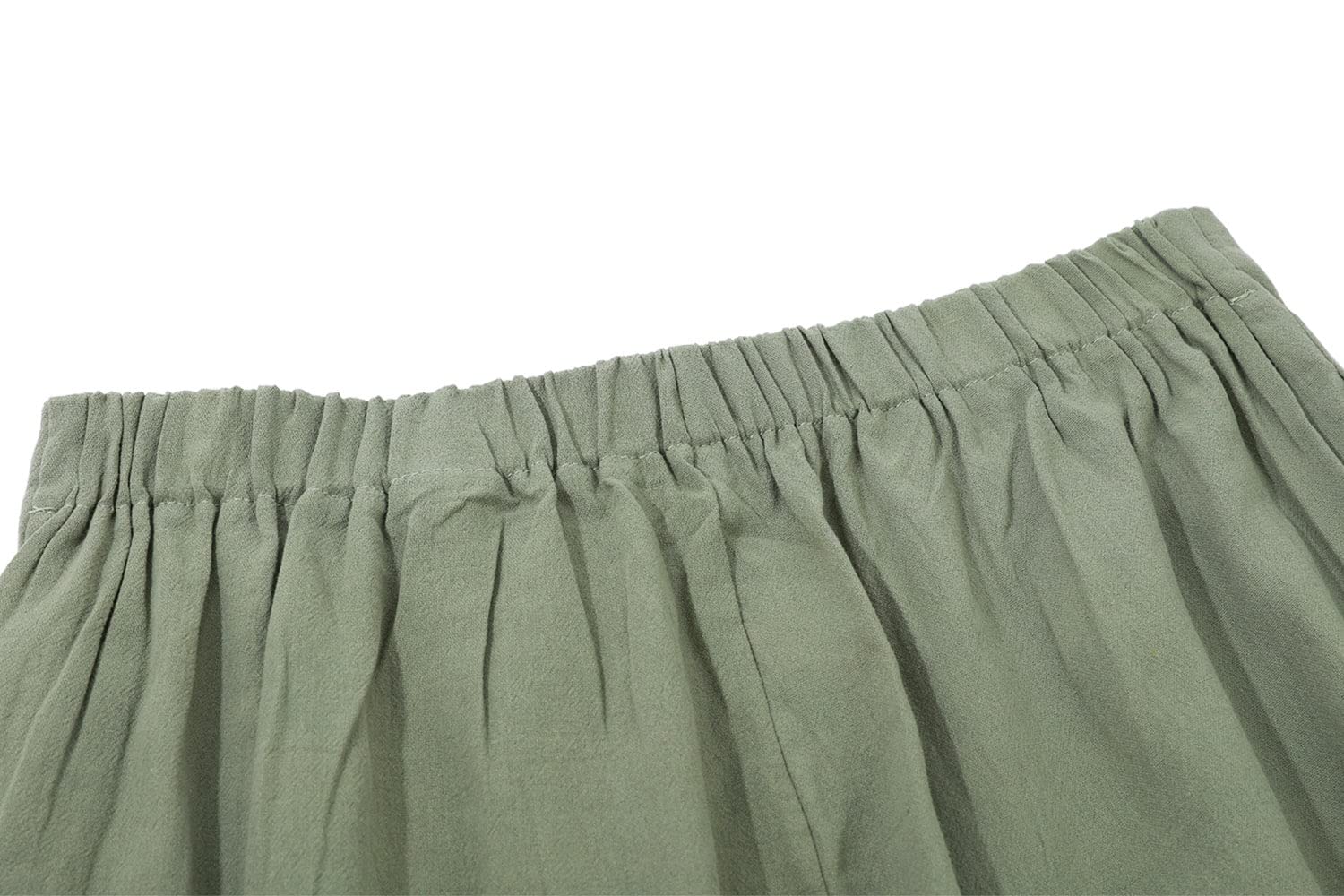 ebossy Women's Summer Drawstring Elastic Waist Cotton Linen Utility Beach Palazzo Pants Pockets (M, Green)