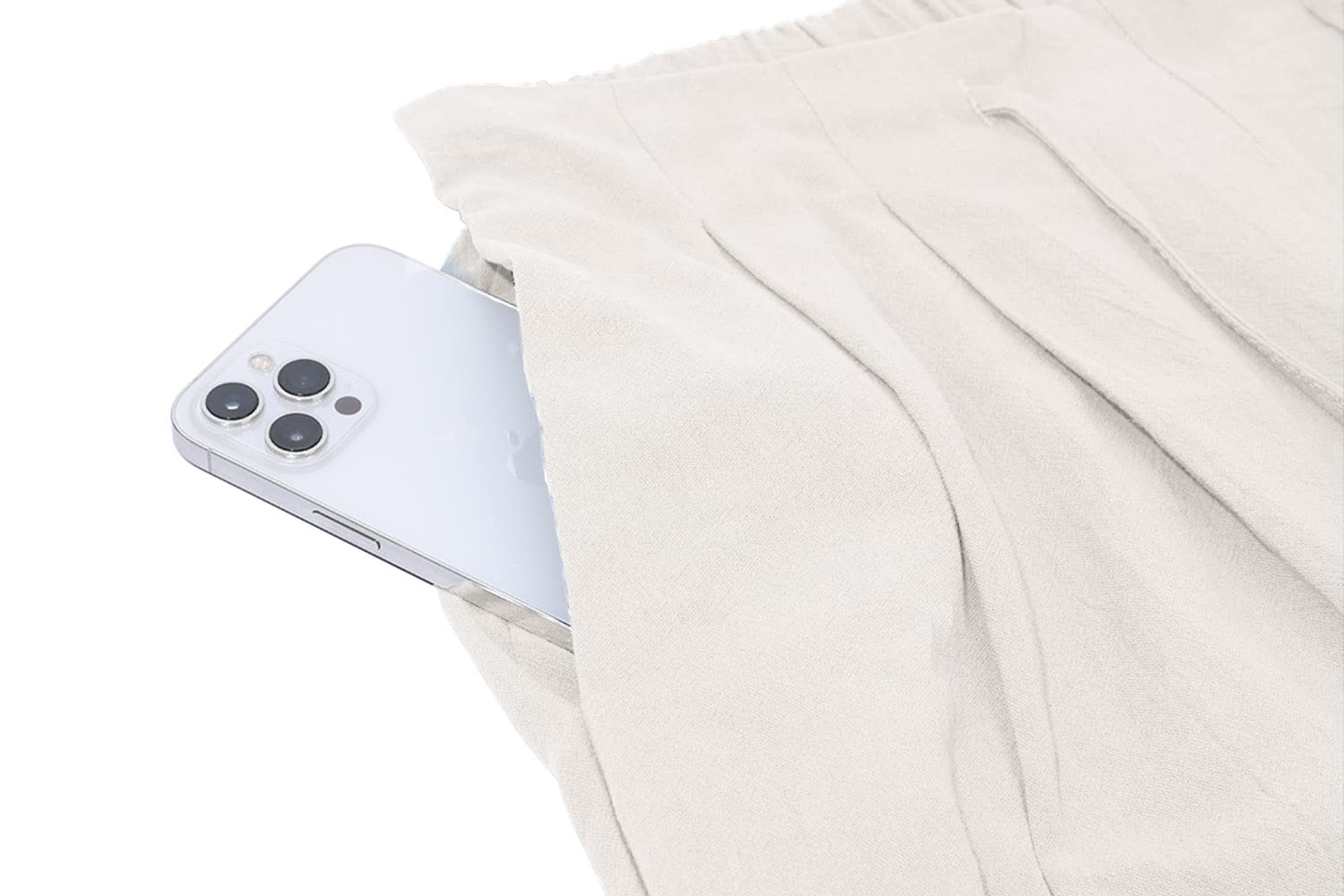 ebossy Women's Summer Drawstring Elastic Waist Cotton Linen Utility Beach Palazzo Pants Pockets (XL, White)