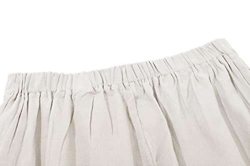 ebossy Women's Summer Drawstring Elastic Waist Cotton Linen Utility Beach Palazzo Pants Pockets (S, White)