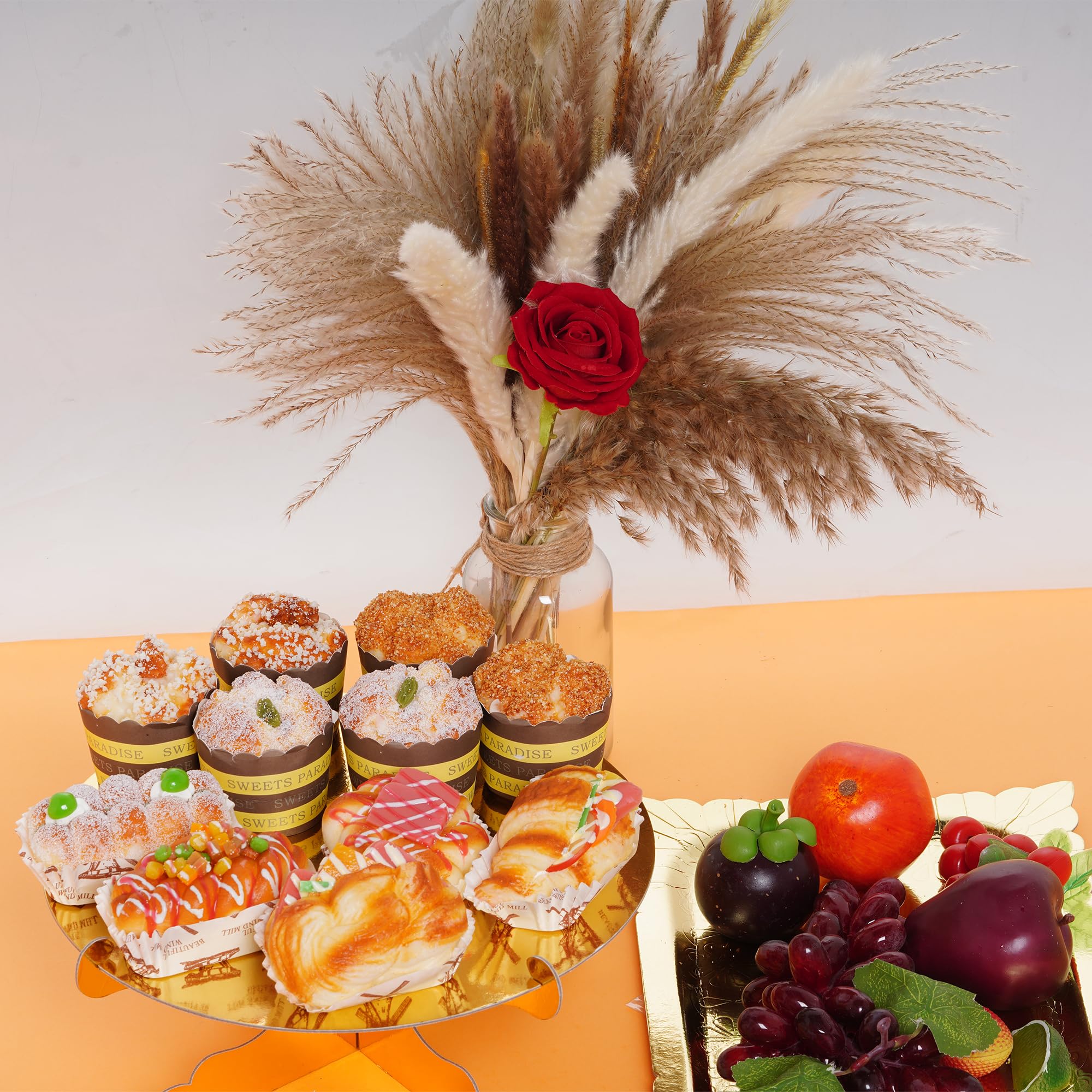 Rbenxia 7 Pieces Cake Stand Set 3-Tier Round Cardboard Cupcake Tower with Rectangle Serving Tray 1-Tier Round Cake Stand Dessert Holders for Birthday Party Wedding Bridal Shower (Gold)
