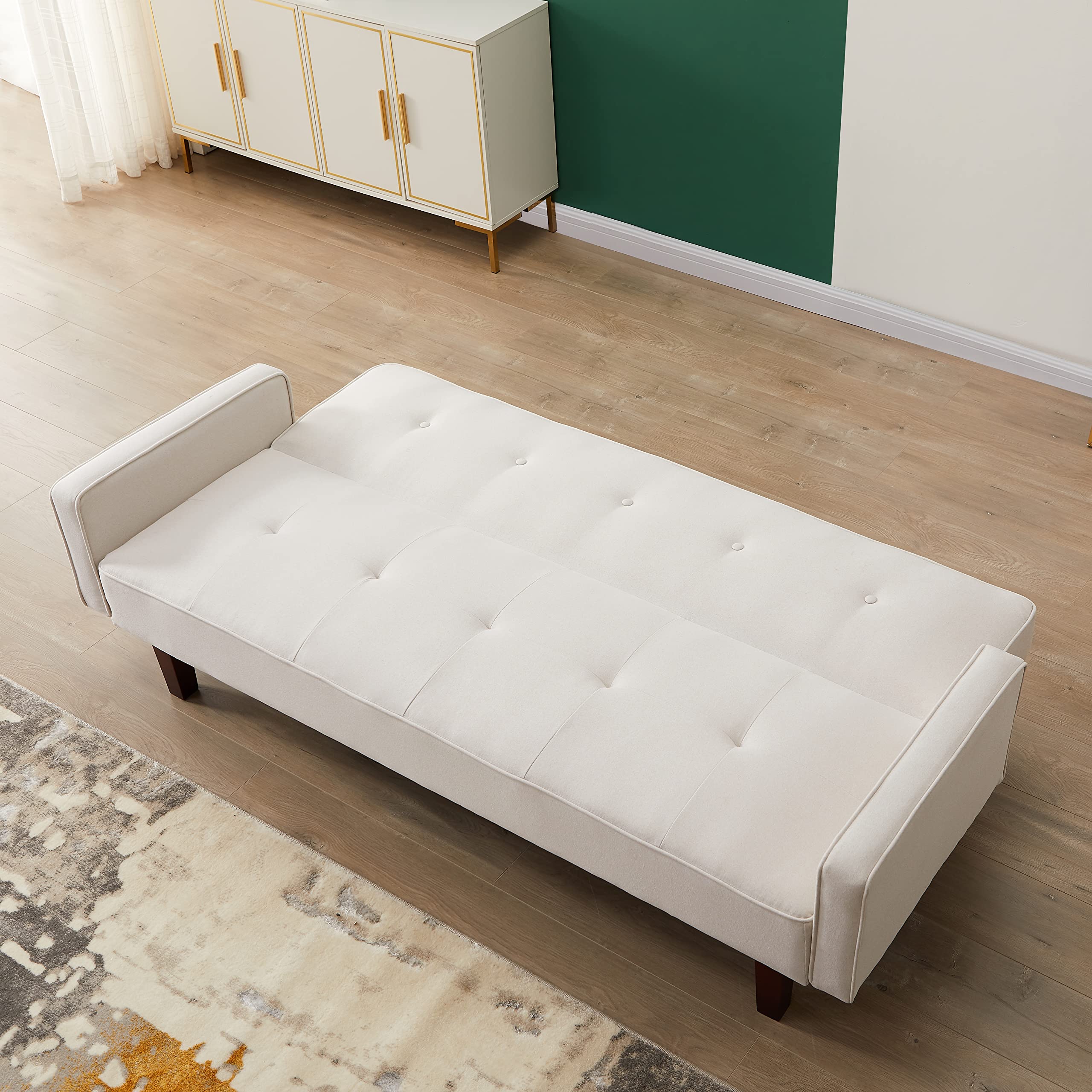 Eafurn Button Tufted Convertible Sofa Bed,Modern Linen Fabric Adjustable Couch Sleeper Modern Reversible Convertible Folding Lounge Couch Loveseat Daybed for Living Room with Solid Wood Legs