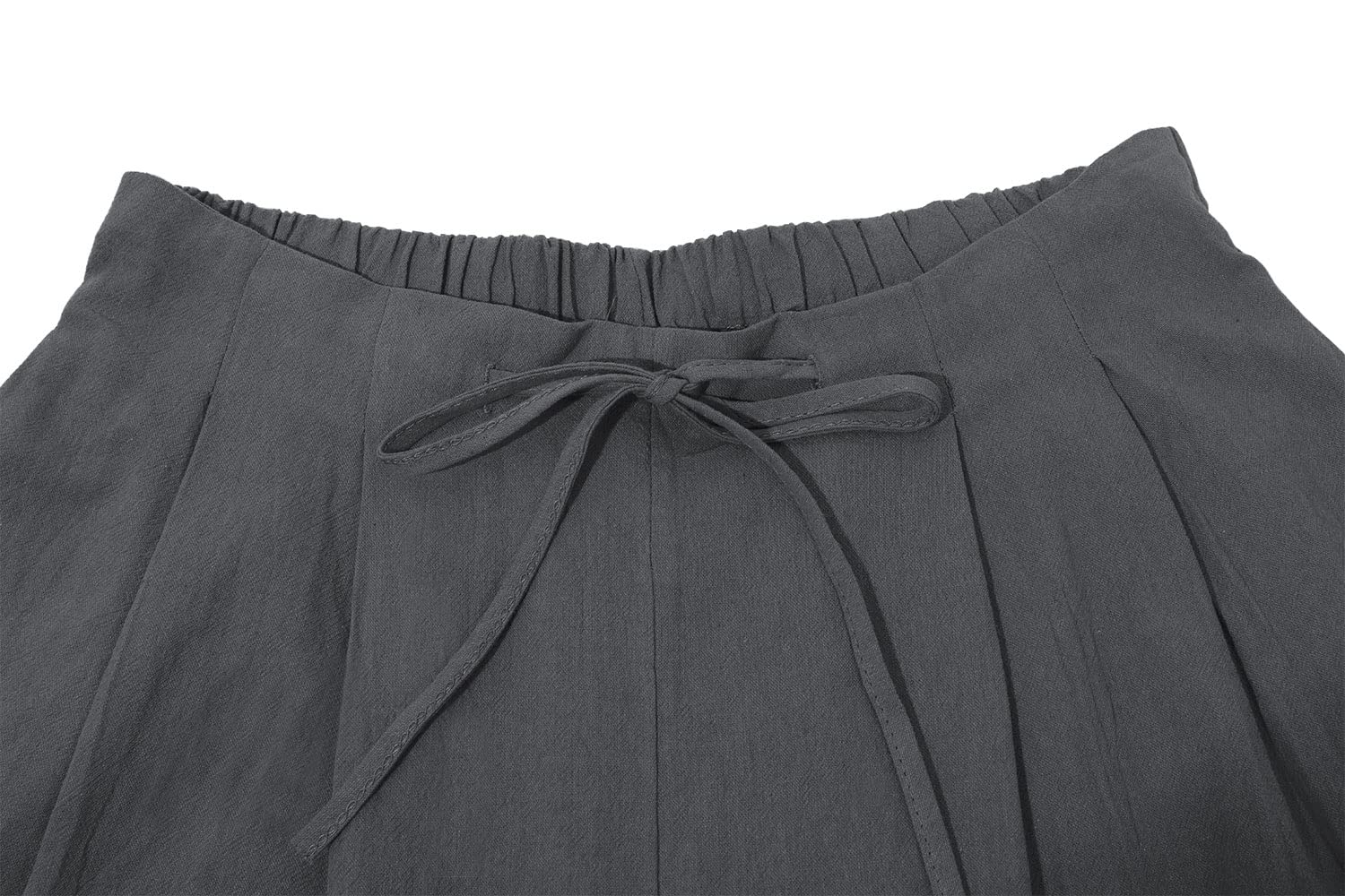 ebossy Women's Summer Drawstring Elastic Waist Cotton Linen Utility Beach Palazzo Pants Pockets (XL, Grey)