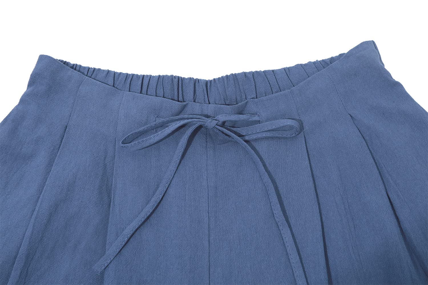 ebossy Women's Summer Drawstring Elastic Waist Cotton Linen Utility Beach Palazzo Pants Pockets (S, Blue)