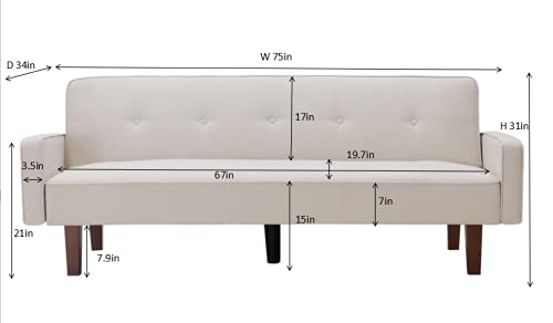 Eafurn Button Tufted Convertible Sofa Bed,Modern Linen Fabric Adjustable Couch Sleeper Modern Reversible Convertible Folding Lounge Couch Loveseat Daybed for Living Room with Solid Wood Legs