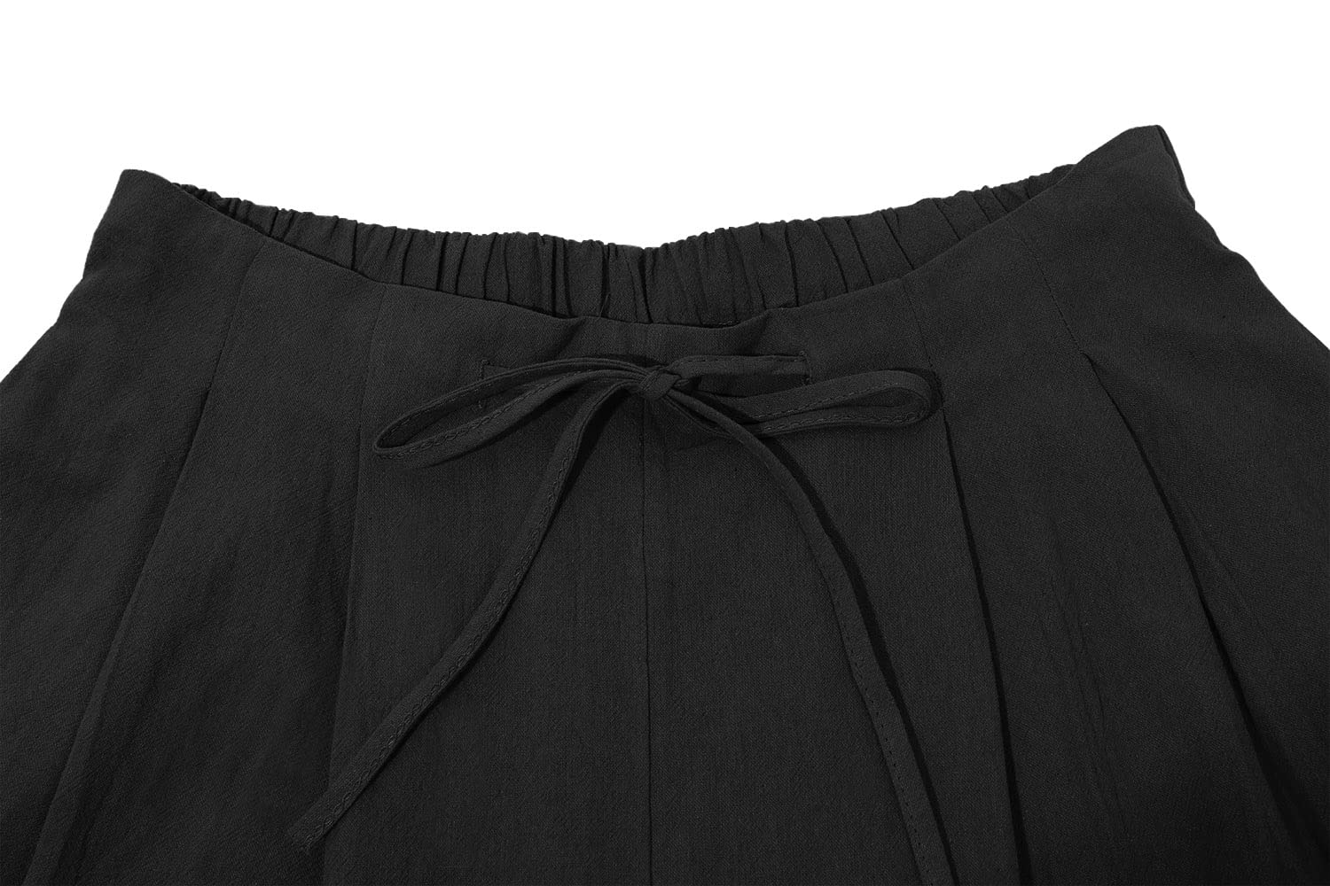 ebossy Women's Summer Drawstring Elastic Waist Cotton Linen Utility Beach Palazzo Pants Pockets (XL, Black)