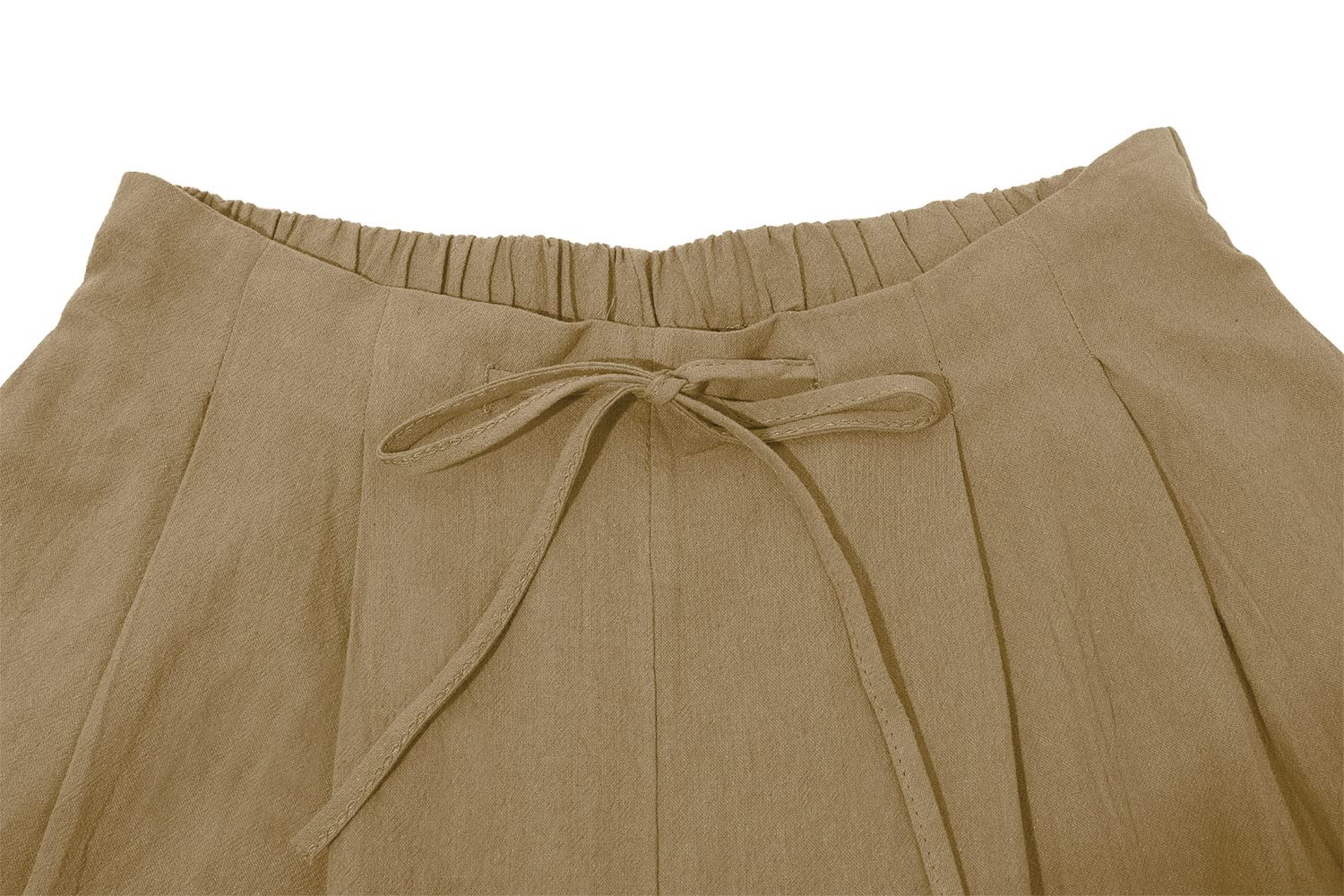 ebossy Women's Summer Drawstring Elastic Waist Cotton Linen Utility Beach Palazzo Pants Pockets (XL, Khaki)