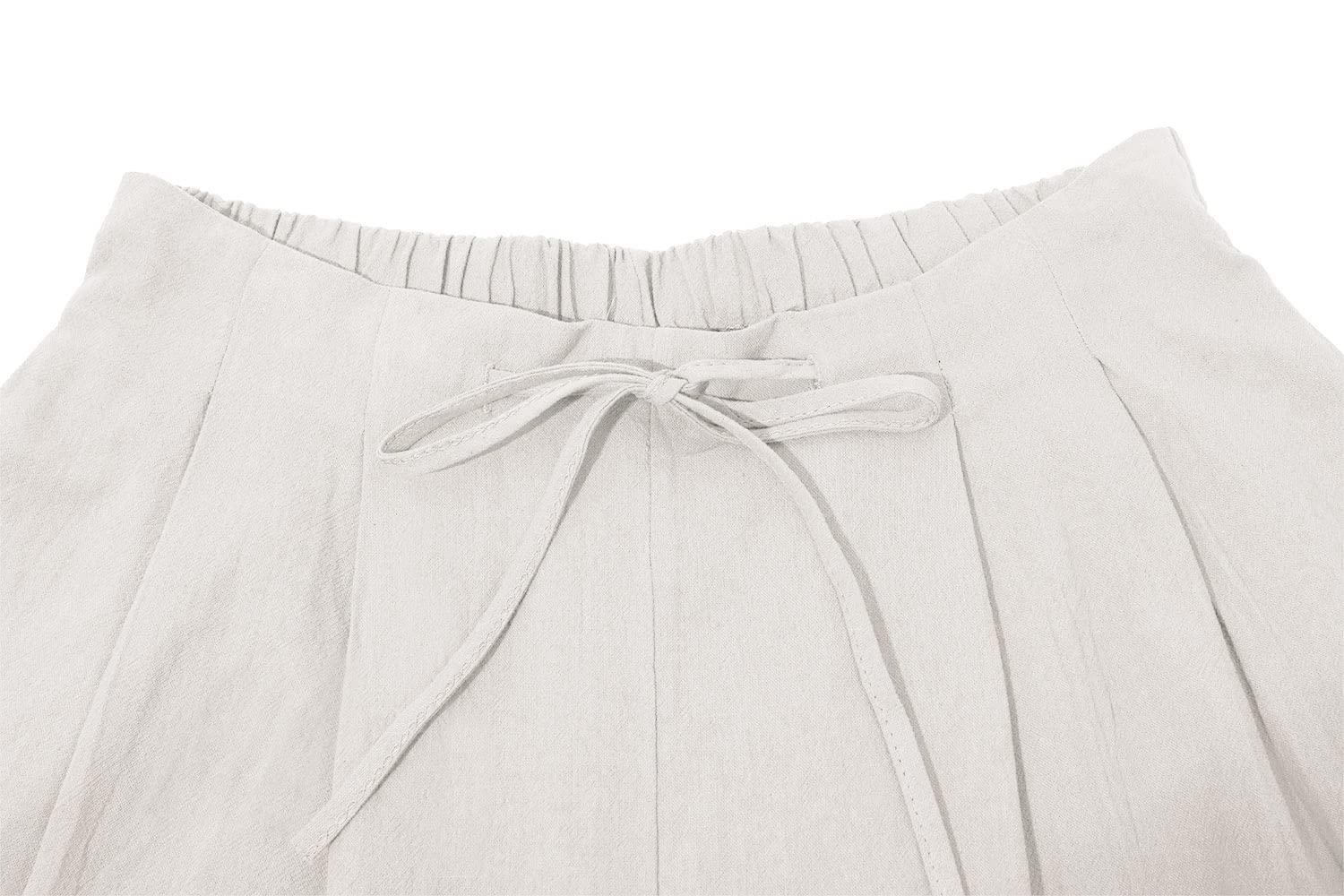 ebossy Women's Summer Drawstring Elastic Waist Cotton Linen Utility Beach Palazzo Pants Pockets (M, White)