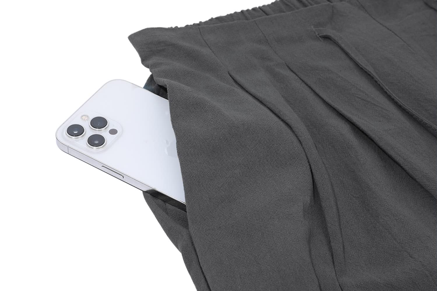 ebossy Women's Summer Drawstring Elastic Waist Cotton Linen Utility Beach Palazzo Pants Pockets (XL, Grey)