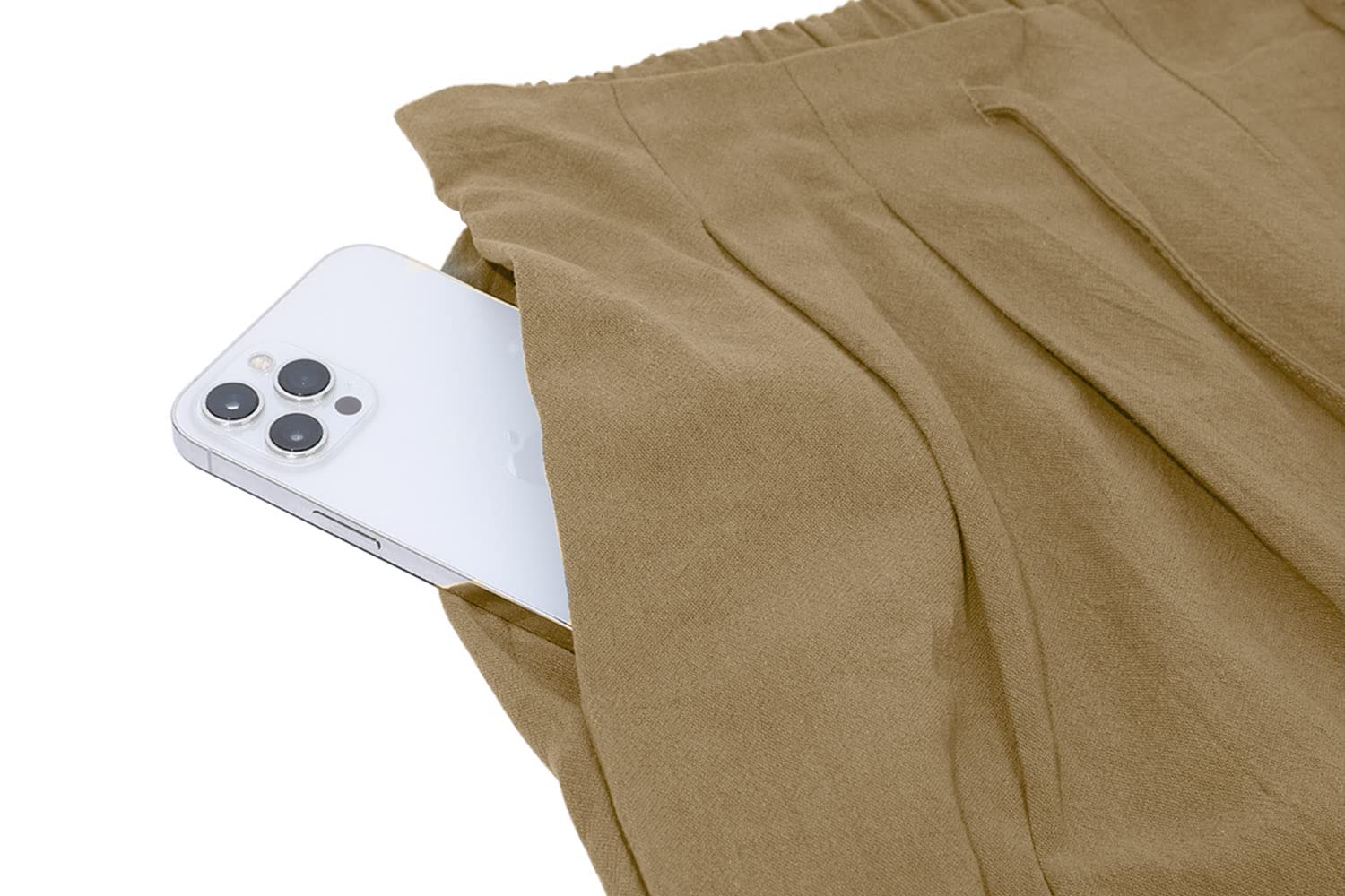 ebossy Women's Summer Drawstring Elastic Waist Cotton Linen Utility Beach Palazzo Pants Pockets (XL, Khaki)