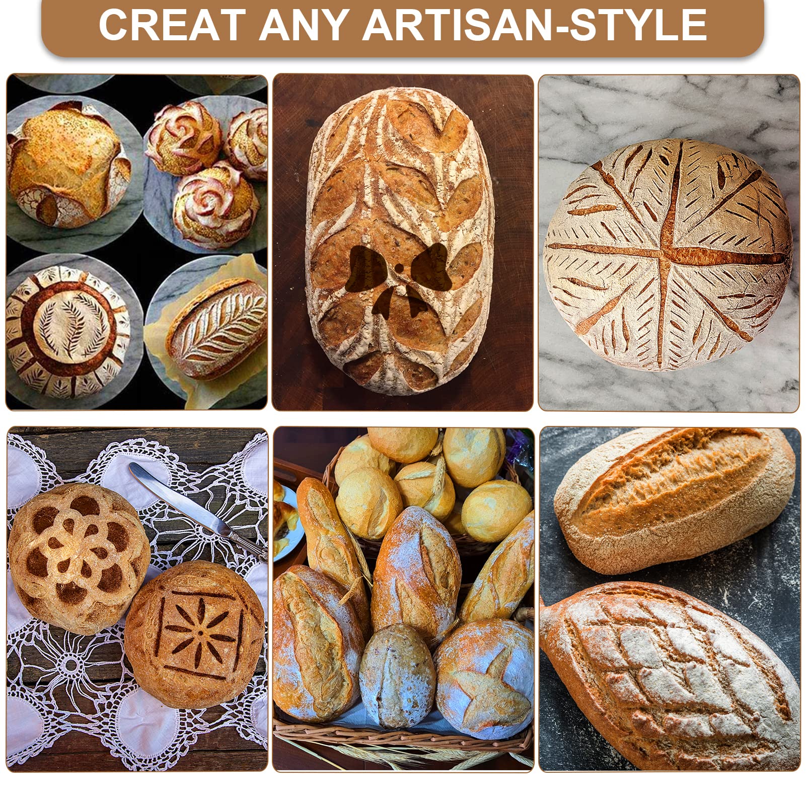 11'' Round & 10'' Oval Banneton Bread Proofing Basket Set, 32Pcs Cane Sourdough Bread Baking Supplies with Bread Lame, Dough Scraper, Linen Liner, Brush Stencil, Bread Making Kit for Christmas