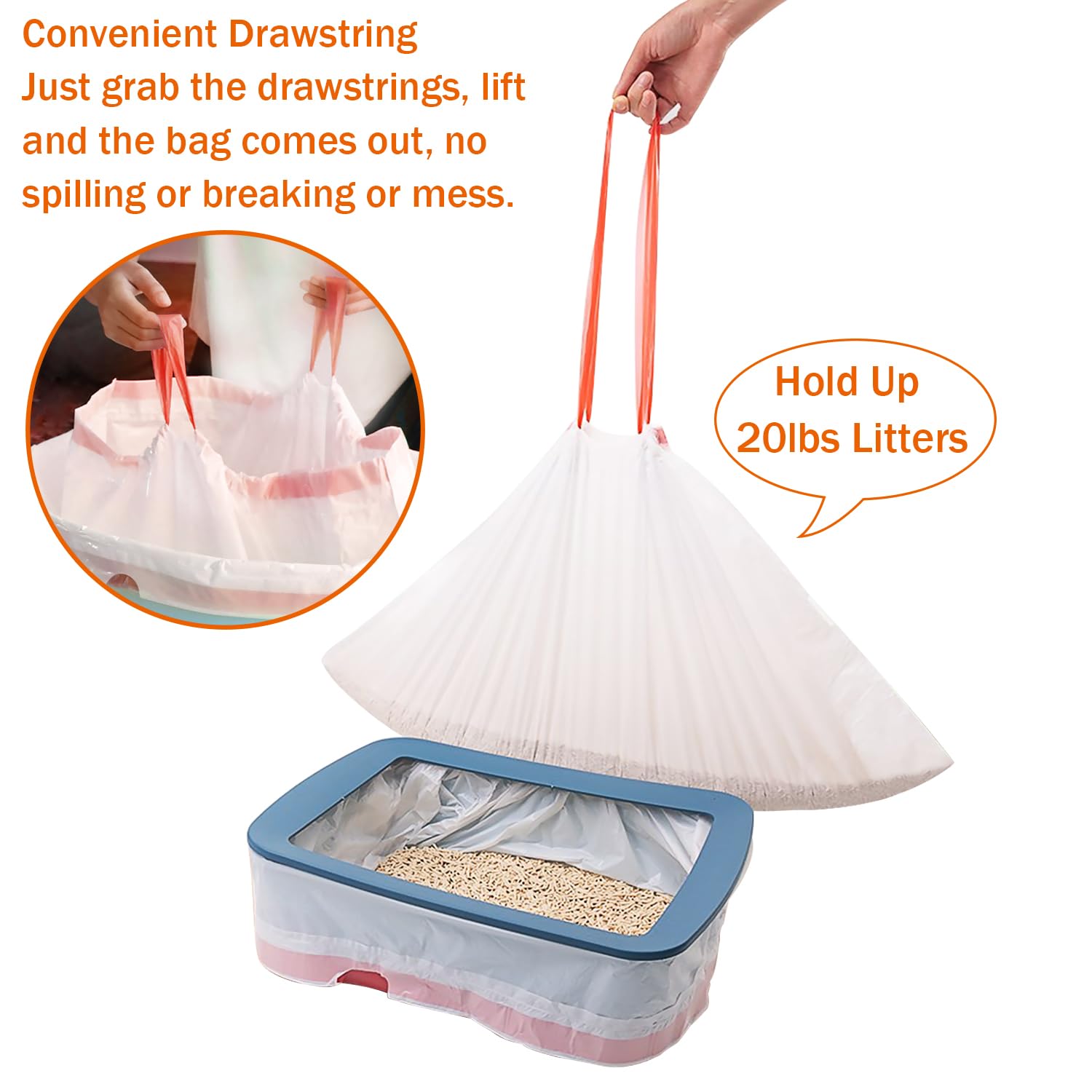 Jumbo Cat Litter Box Liners with Drawstring, 24 Count Extra Thick and Durable Litter Box Liner Bag Disposable Waste Bags for Home/Kitchen Trash Cans (36" x 18")