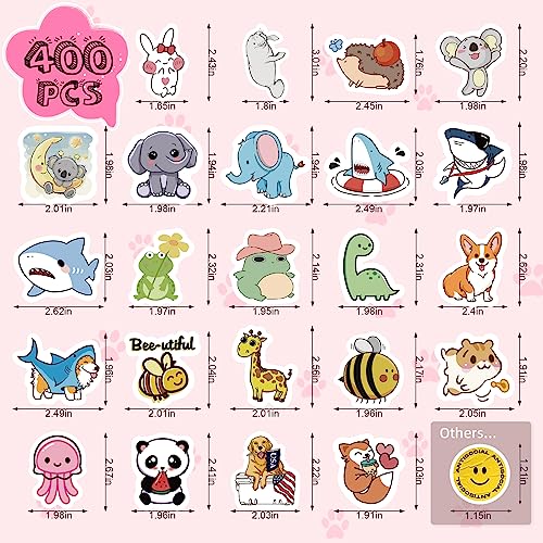 Arme Animal Stickers Pack, 400 PCS Cute Stickers for Waterbottles, Laptop Stickers for Computer Skateboad Phone Notebooks, Large Colorful Vinyl Waterproof Stickers for Kids Teens Girls Boys