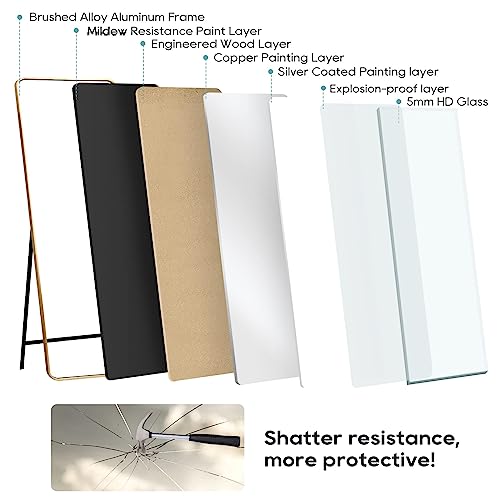 SNUGACE Full Length Mirror, Gold Frame Free Standing Mirror for Bedroom Dressing Mirror, 65 * 20IN