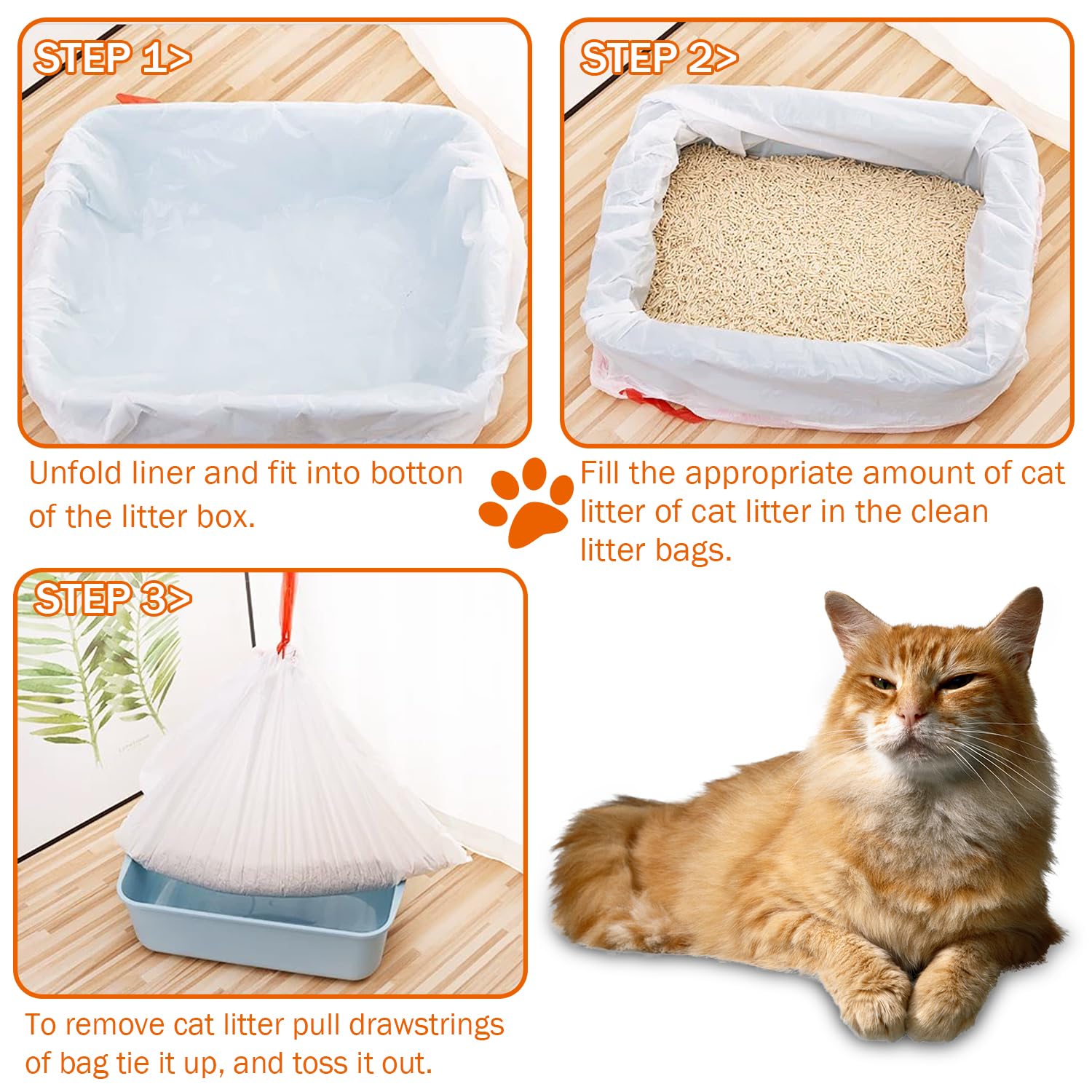 Jumbo Cat Litter Box Liners with Drawstring, 24 Count Extra Thick and Durable Litter Box Liner Bag Disposable Waste Bags for Home/Kitchen Trash Cans (36" x 18")