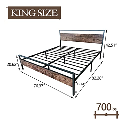 NNV Metal Platform King Size Bed Frame with Wooden Headboard and Footboard, Strong Metal Slats Support Mattress Foundation No Box Spring Needed Easy Assembly Black