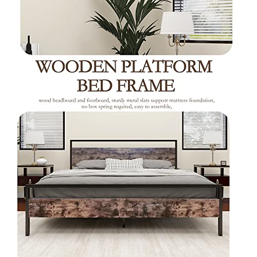NNV Metal Platform King Size Bed Frame with Wooden Headboard and Footboard, Strong Metal Slats Support Mattress Foundation No Box Spring Needed Easy Assembly Black